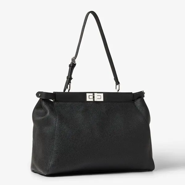 Fendi My Peekaboo Large Black Cuoio Romano Leather And Ff Split-leather Bag